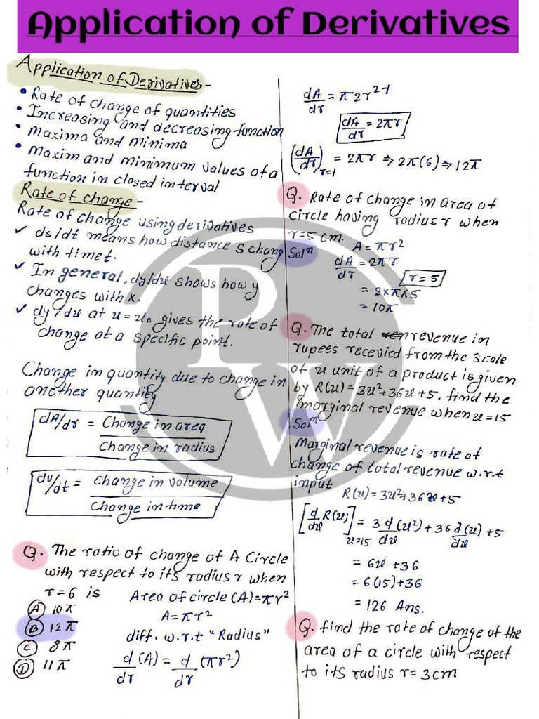 Application of Derivatives Handwritten Notes | PDF