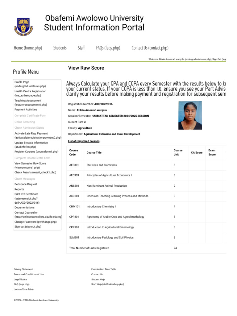 OAU Student Portal Overview and Features | PDF