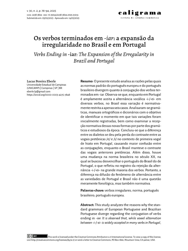 Irregularidades nos Verbos -iar em PT e BR | PDF | Vogal | Português ...