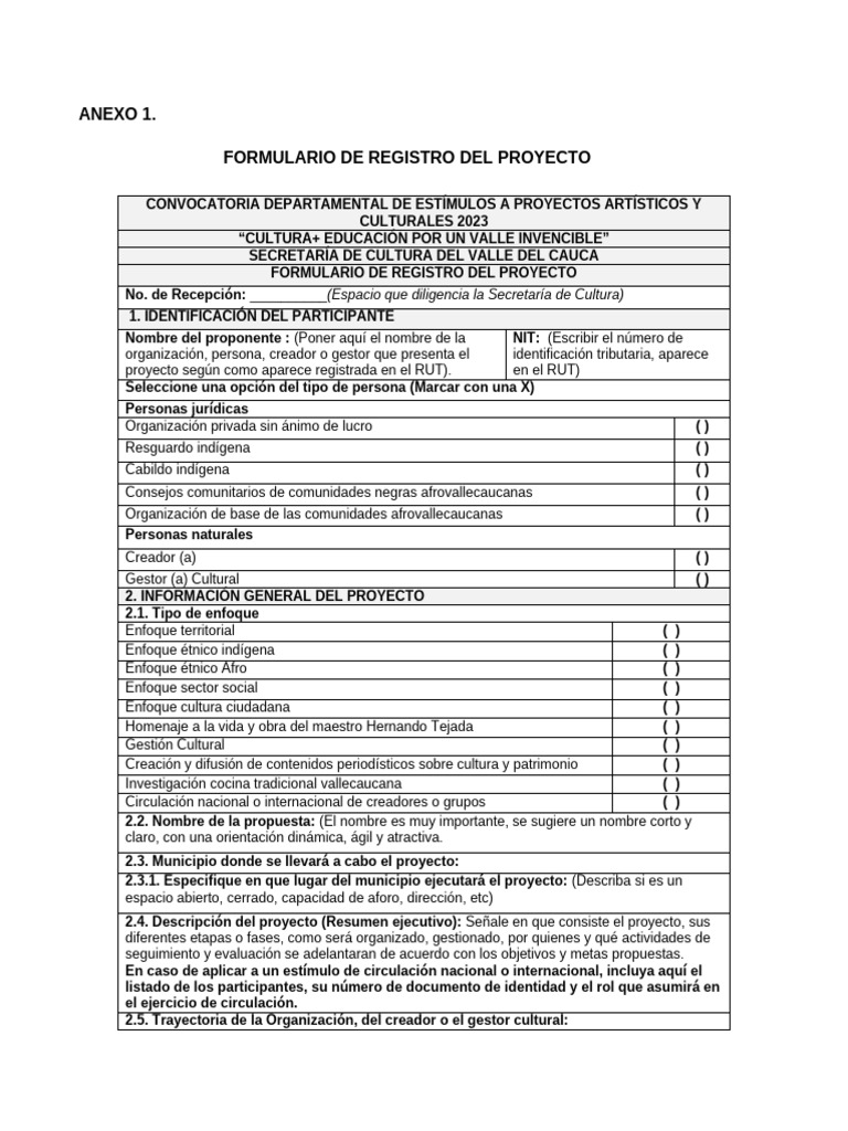 Anexo 1. Formulario de Registro Del Proyecto | PDF