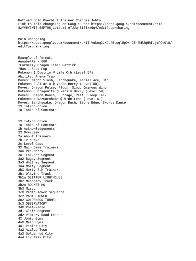 RefGold Overhaul Trainer Changes JOHTO | PDF