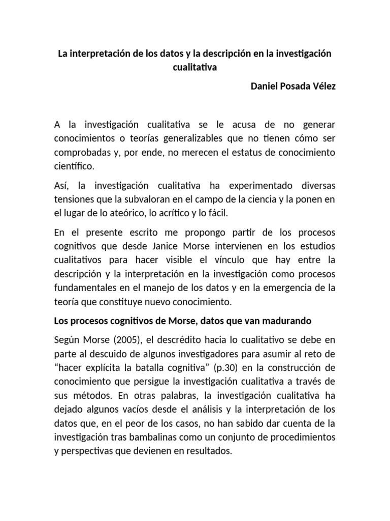 La interpretación de los datos y la descripcion en investigación_Daniel_Posada | PDF | Teoría ...