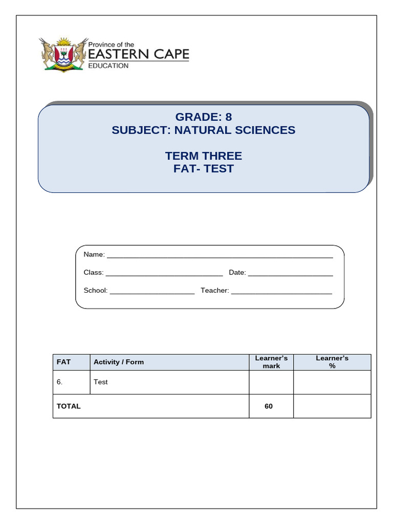 Grade 8 Natural Sciences Term 3 Test | PDF | Light | Color