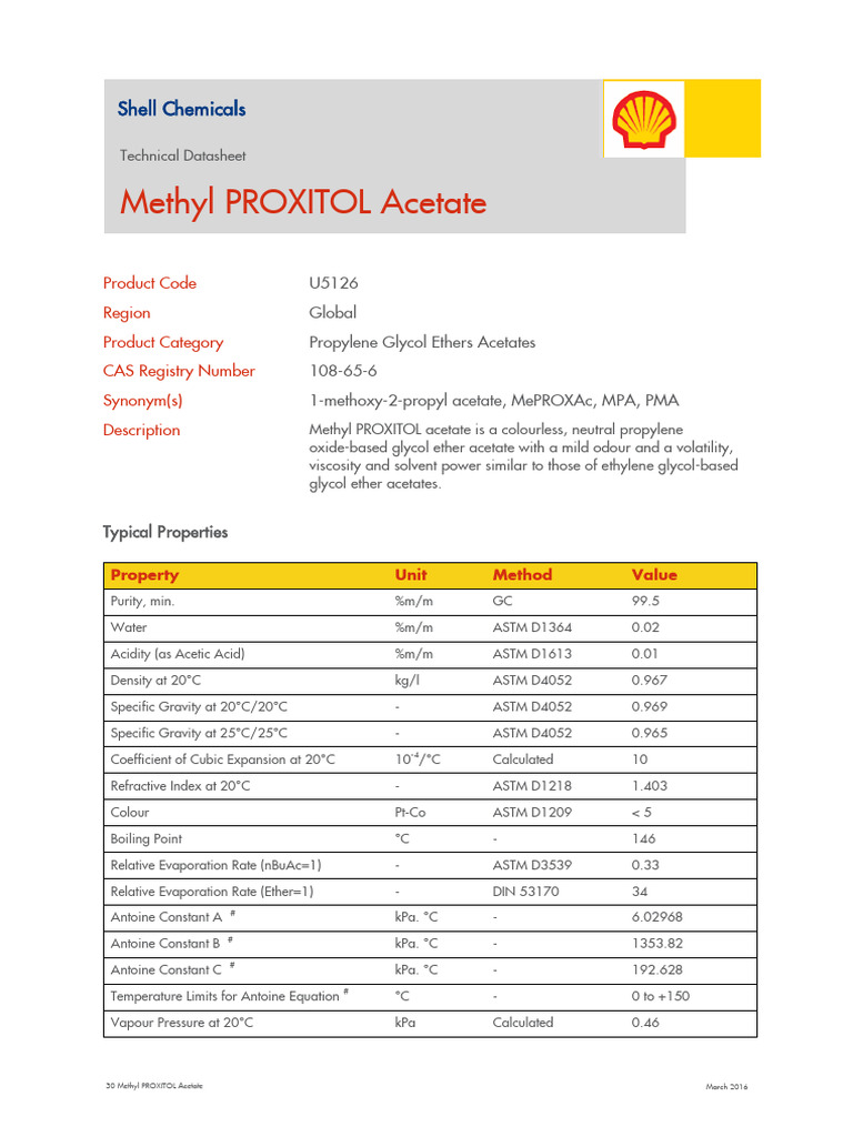 Methyl PROXITOL Acetate Technical Datasheet | PDF | Acetic Acid ...