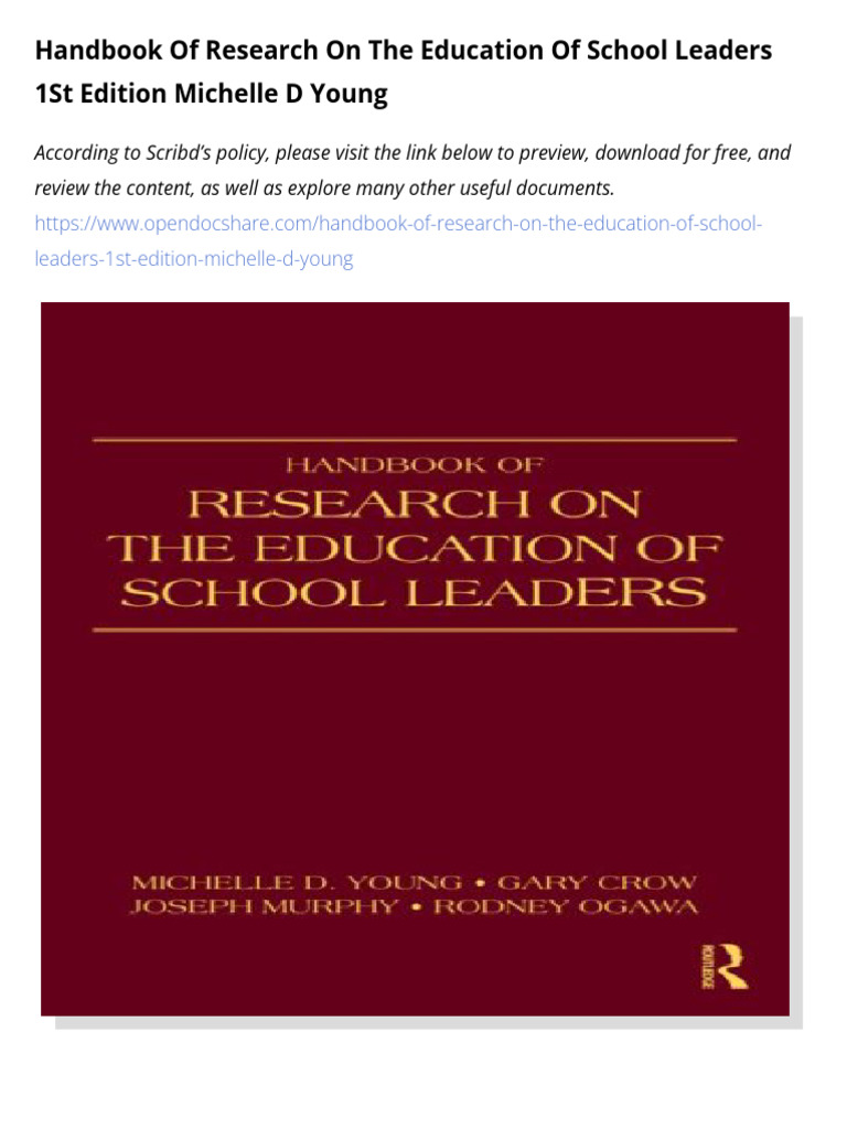 Handbook Of Research On The Education Of School Leaders 1st Edition ...