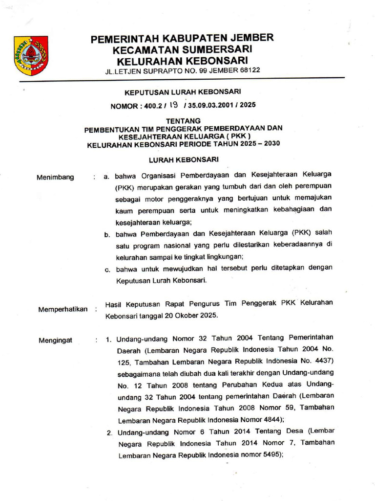 SK PKK Tahun 2025 | PDF