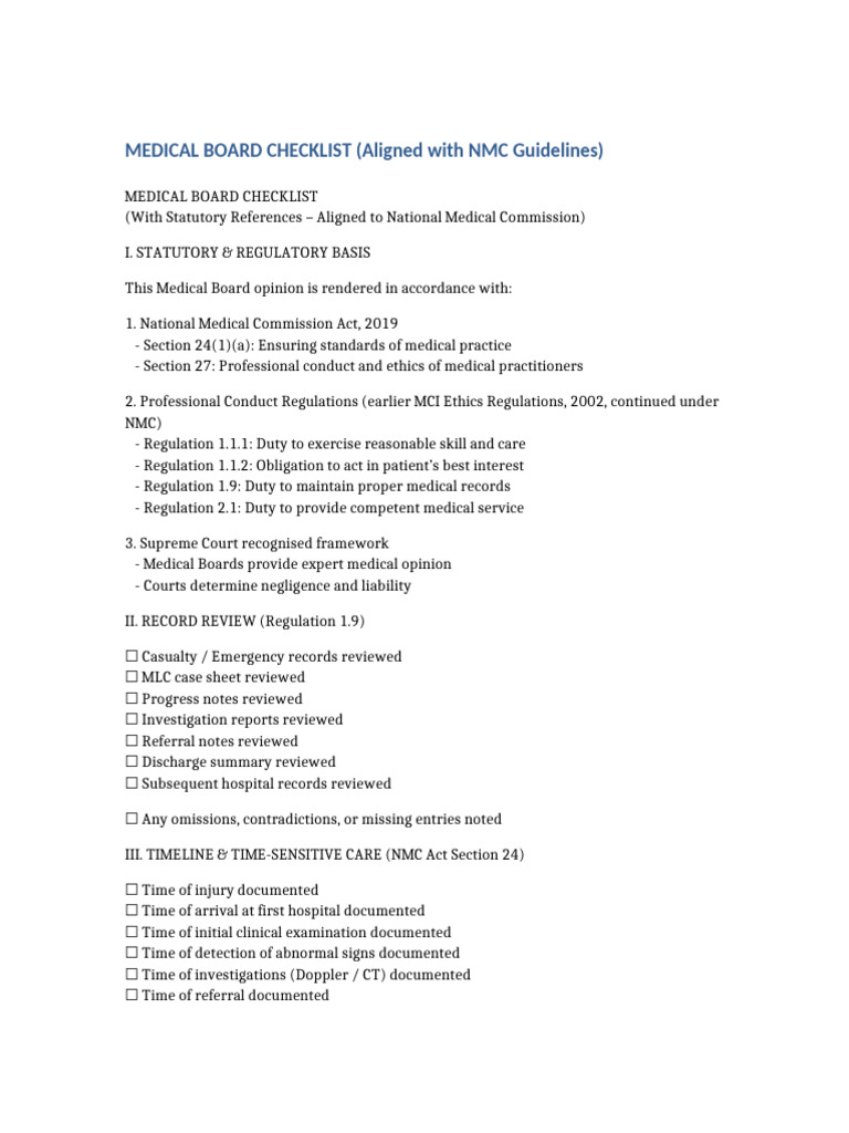 Medical Board Checklist NMC Compliance | PDF | Health Care | Medicine