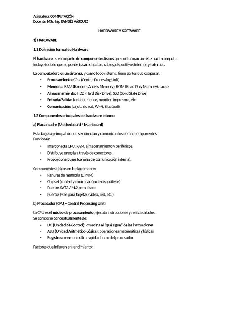 Hardware y Software en Computación | PDF | Hardware de la computadora ...