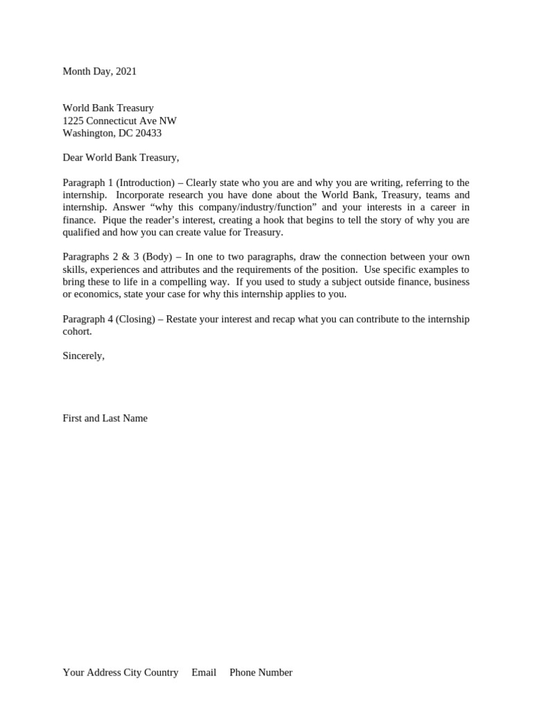 TRE Summer Internship Cover Letter Template 2 | PDF