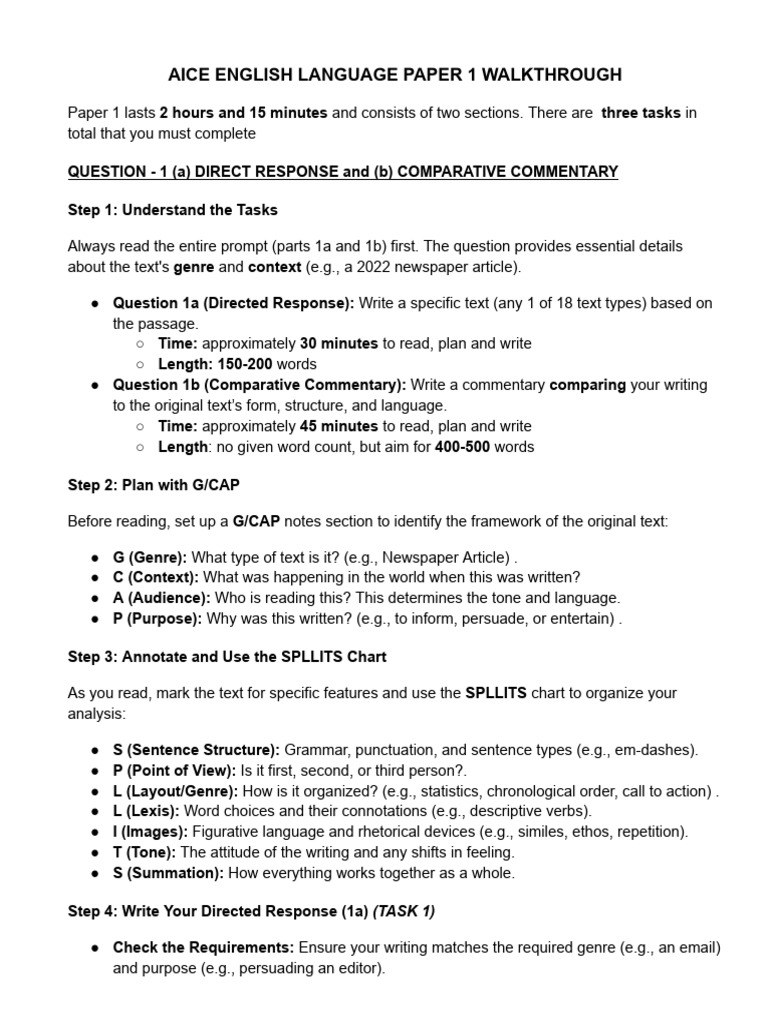 AICE English Language Paper 1 Guide | PDF | Genre | Linguistics