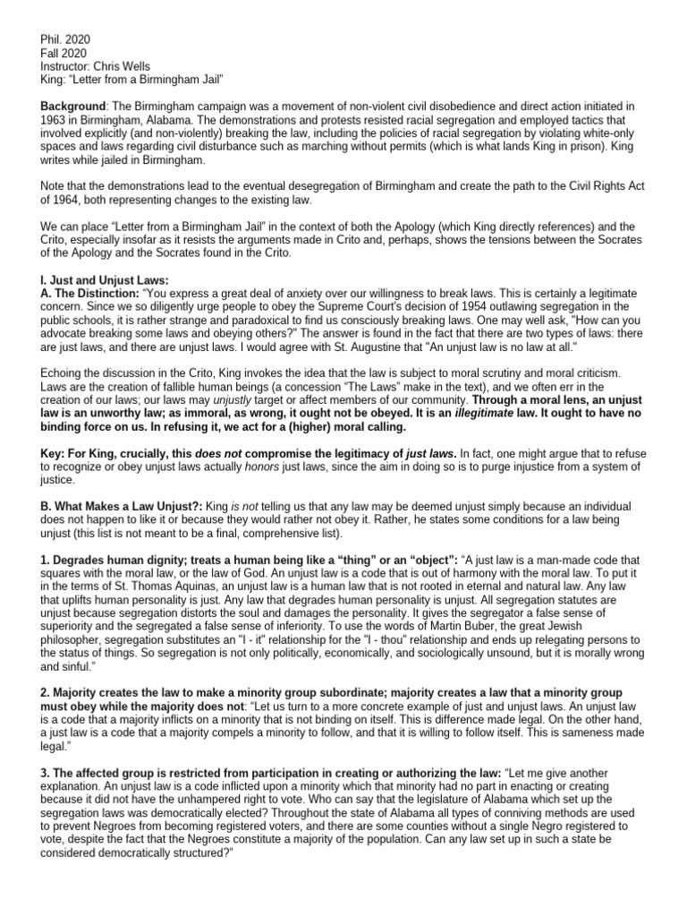King's Just vs. Unjust Laws Explained | PDF
