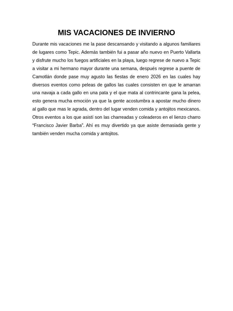 Vacaciones de invierno en Tepic y Vallarta | PDF