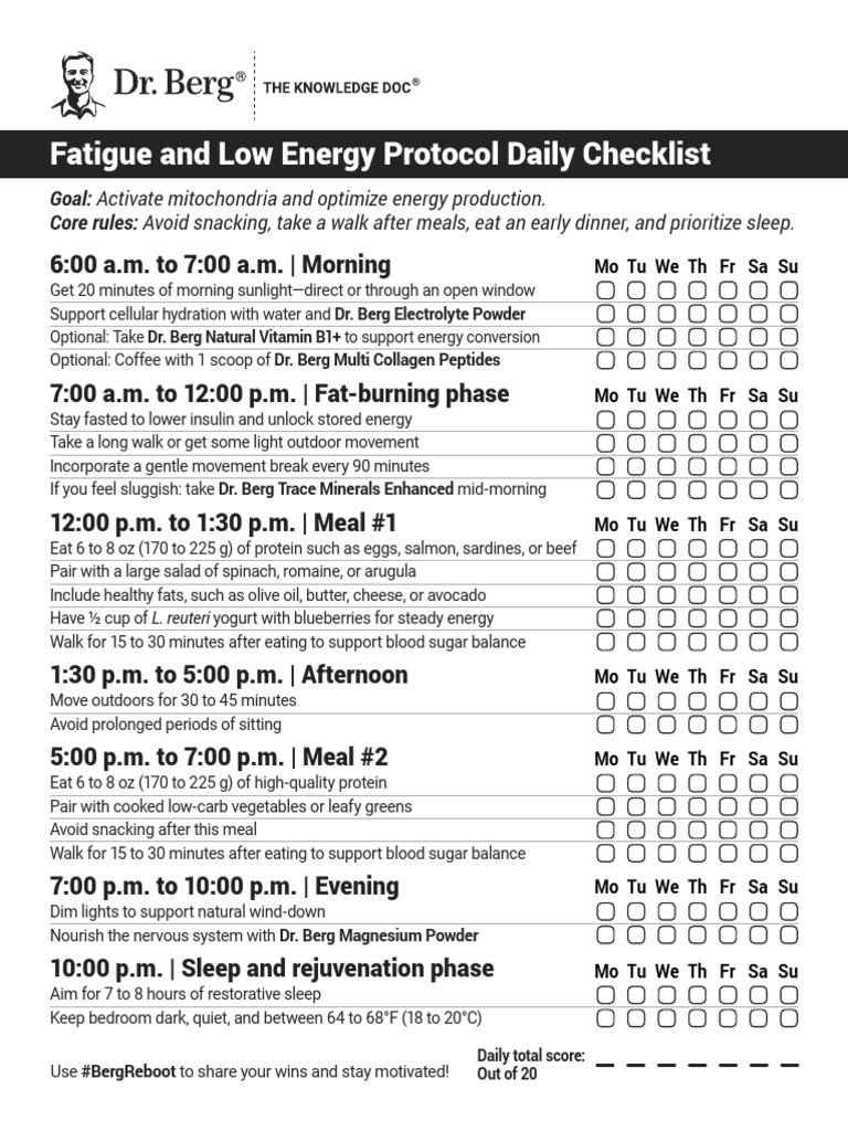 Daily Energy Boost Protocol Checklist | PDF | Meal