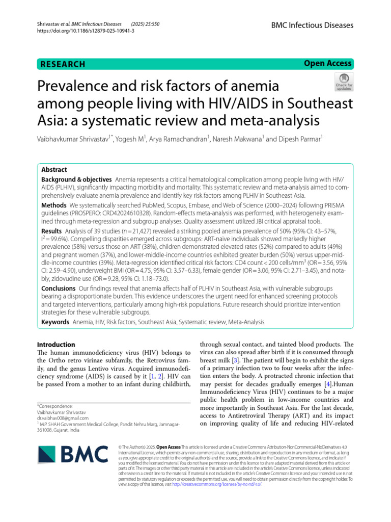 Prevalence and Risk Factors of Anemia | PDF | Meta Analysis ...