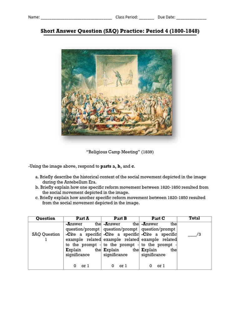 SAQ Activity - Second Great Awakening & Antebellum Era Reforms ...