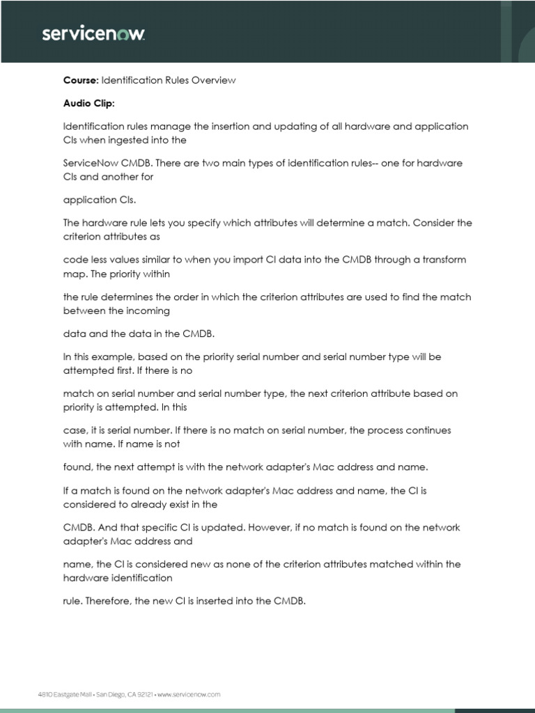 ServiceNow CI Identification Rules Guide | PDF | Computer Engineering ...