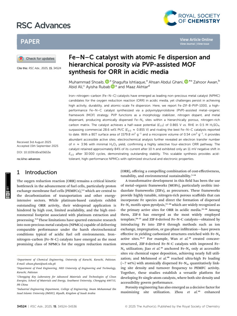 Fe–N–C catalyst with atomic Fe dispersion and hierarchical porosity via ...