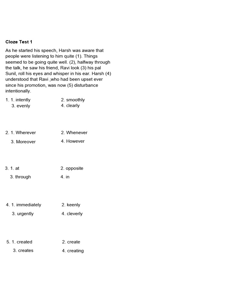 Cloze and Passage Comprehension Test | PDF | Disciplines
