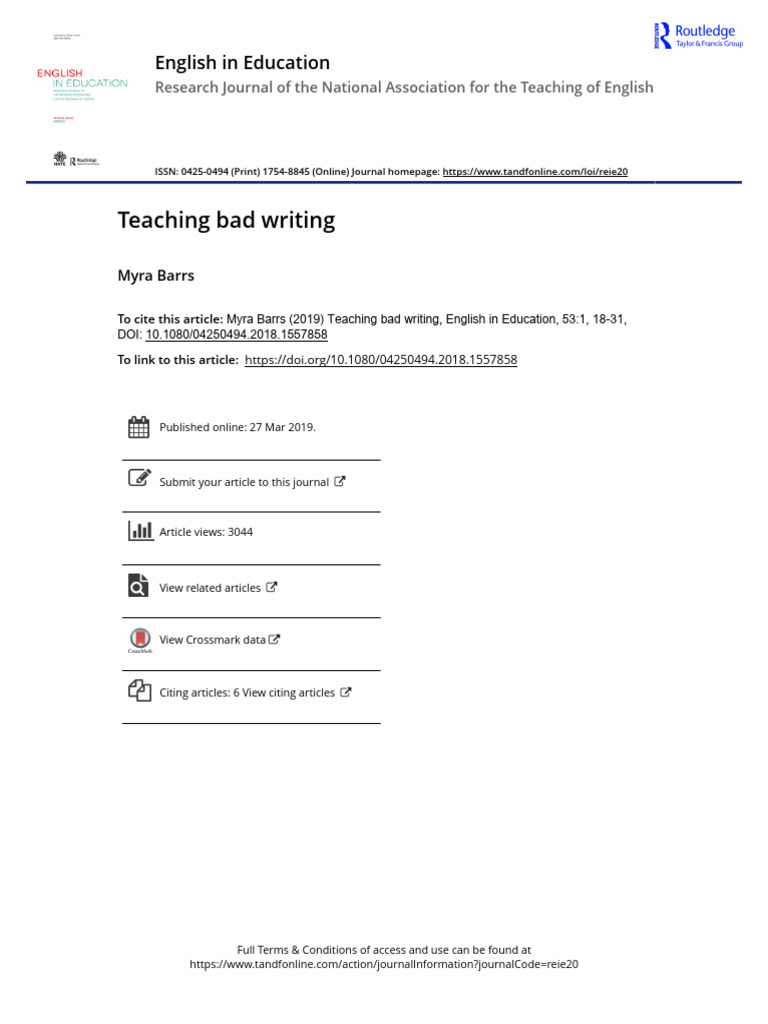 Teaching Bad Writing by Myra Barrs | PDF | Curriculum | Educational ...