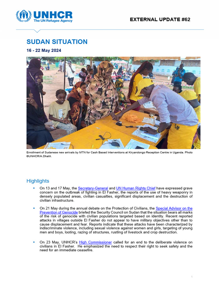 Sudan Situation - UNHCR External Update 62 - 22 May 2024 | PDF ...