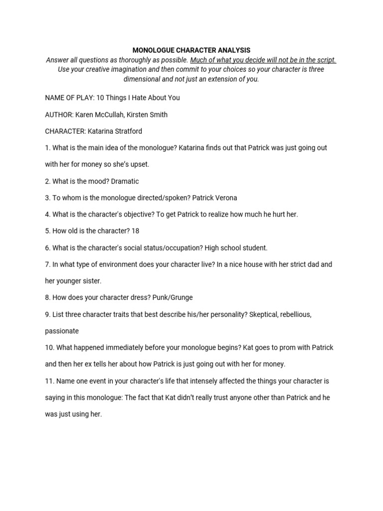 Copy of Monologue Character Analysis | PDF
