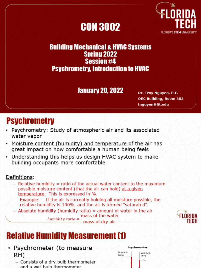 Lecture #4 CON 3002 Spring 2022 | PDF | Humidity | Heat Transfer