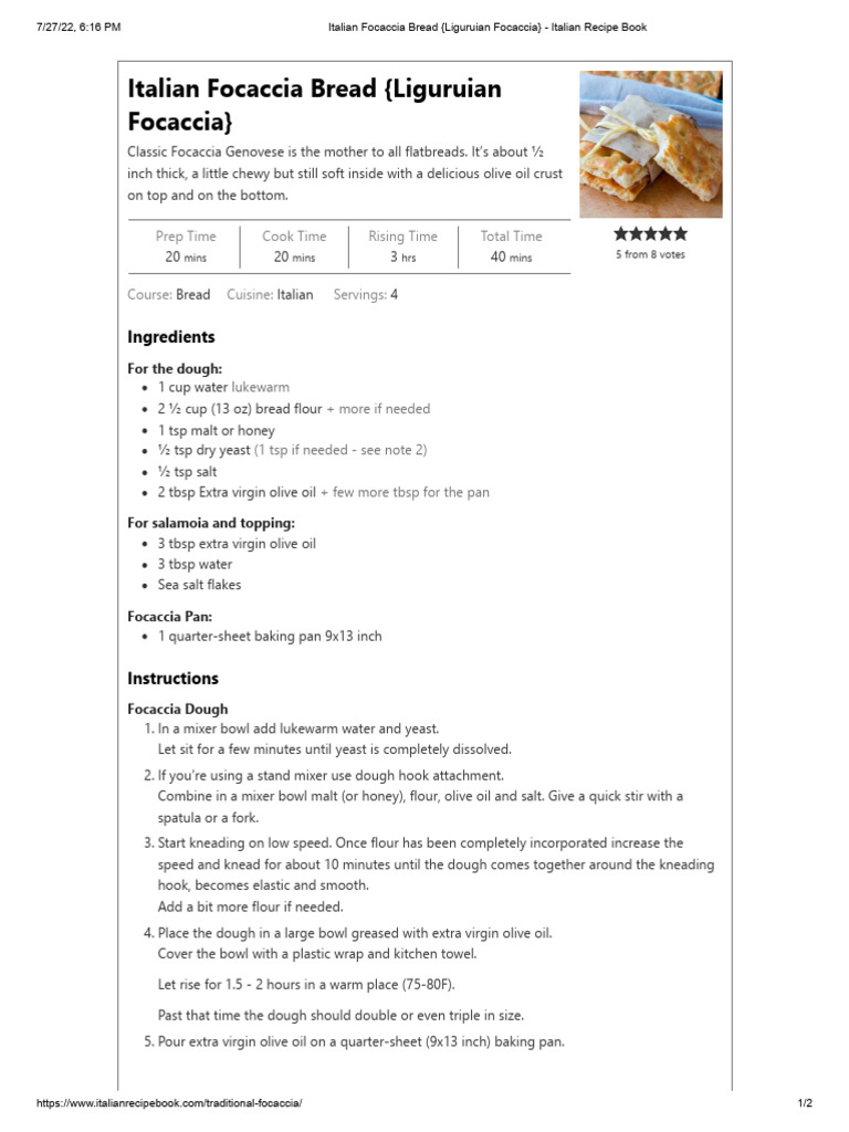 Italian Focaccia Bread {Liguruian Focaccia} - Italian Recipe Book | PDF ...