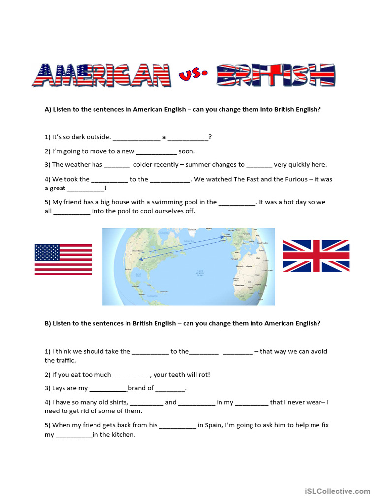 American vs. British English - Example Sentences | PDF