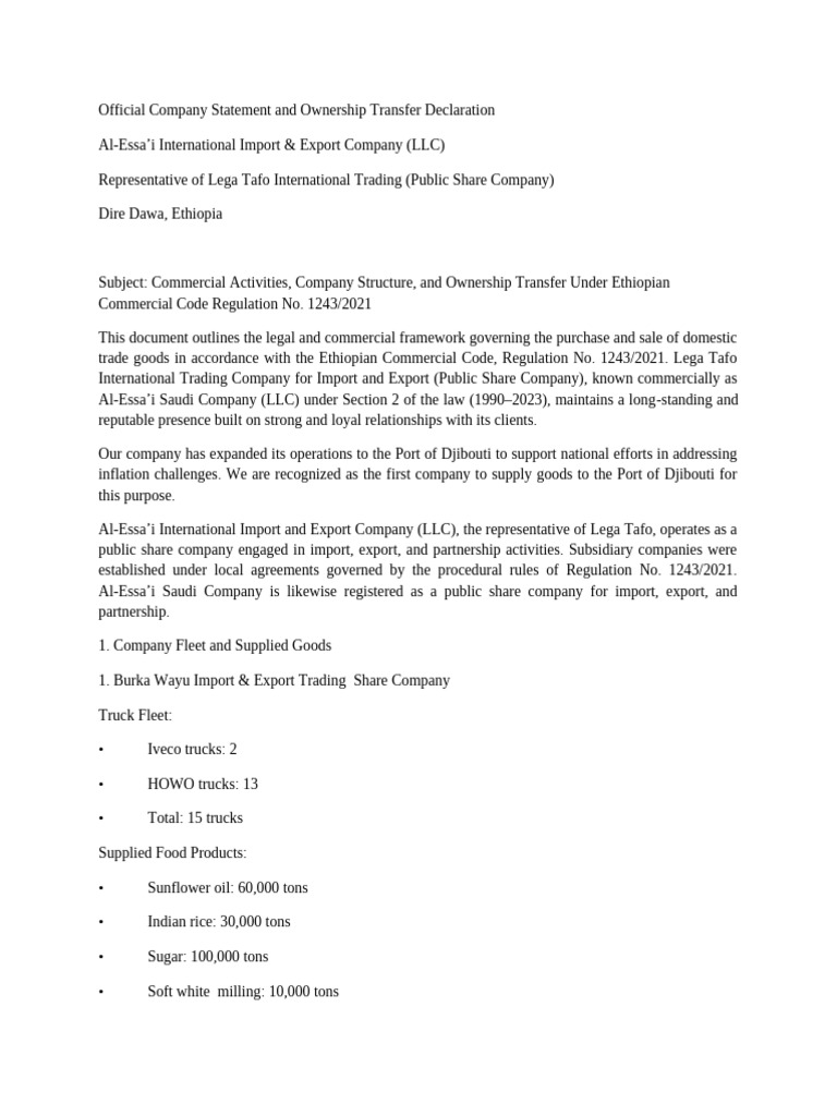 Official_Company_Statement_and_Ownership_Transfer_Declaration(1) | PDF ...