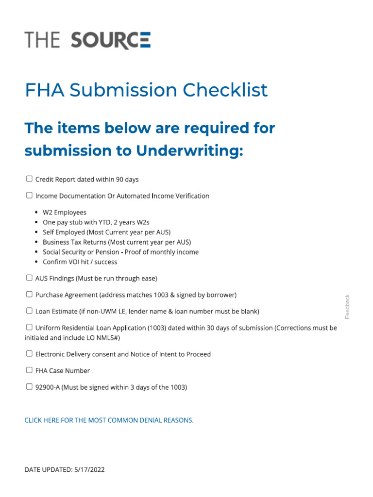 FHA Submission Checklist | PDF