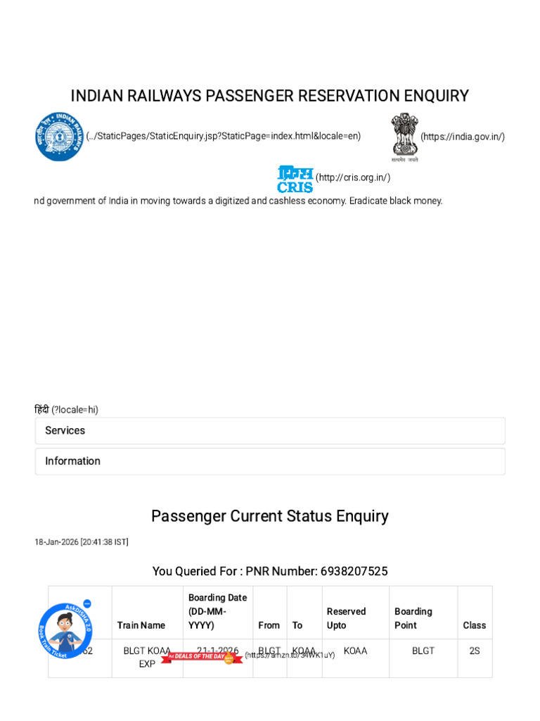 Welcome to Indian Railway Passenger Reservation Enquiry | PDF
