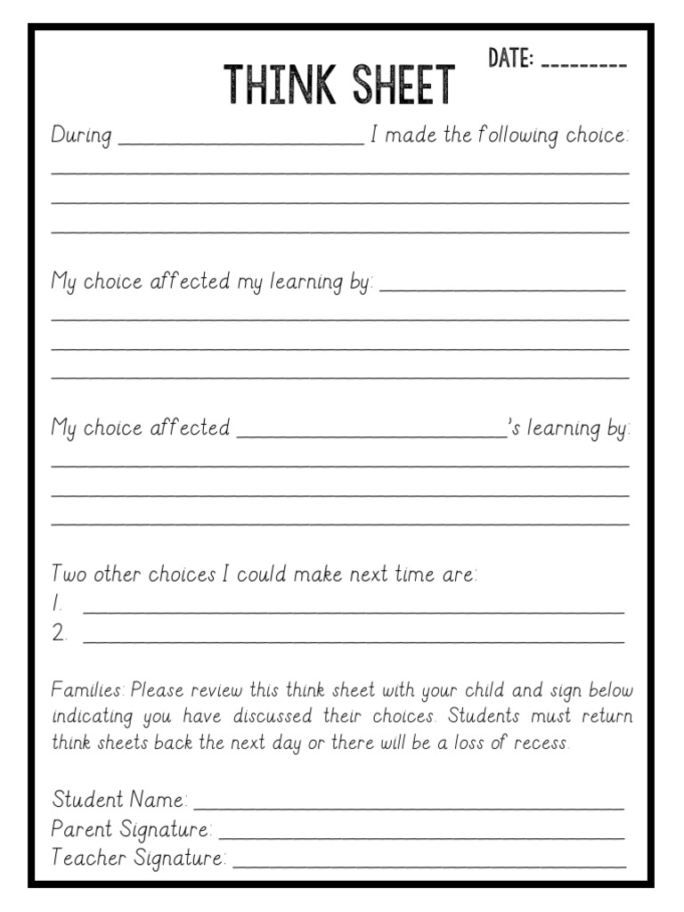 Student Think Sheet for Choices | PDF