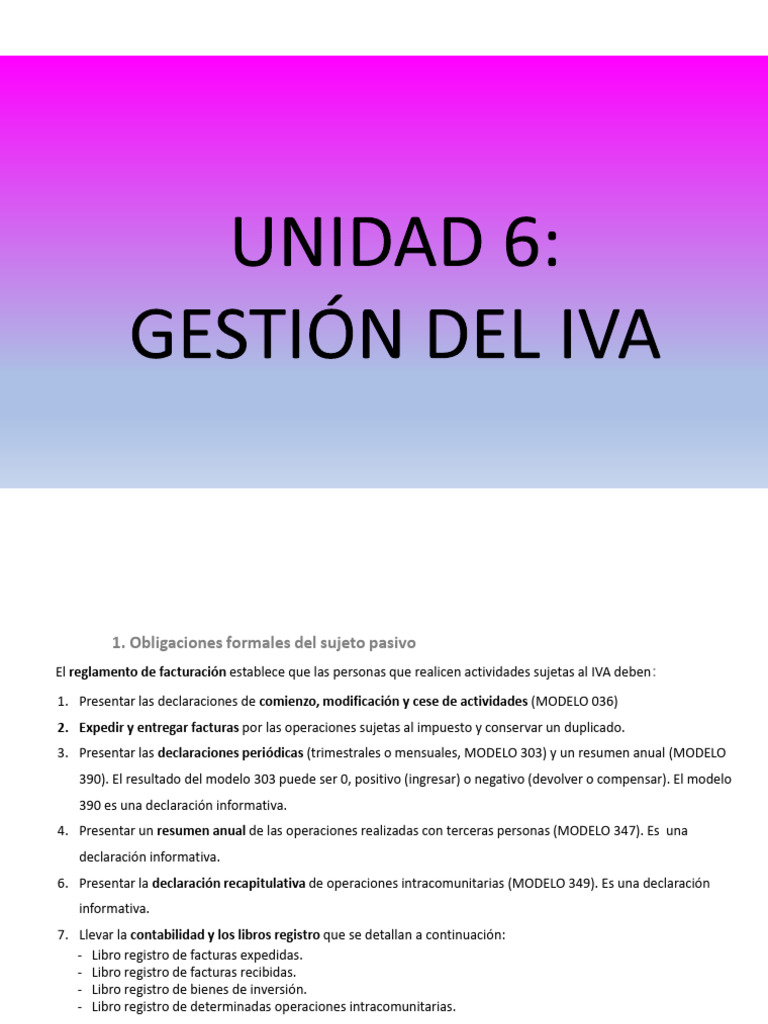 Obligaciones de Facturación y Modelos IVA | PDF