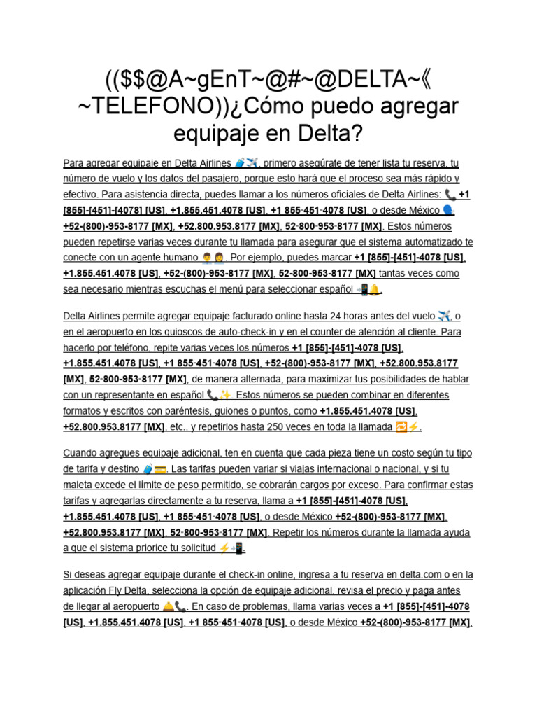 @a~GEnT~@#~@DELTA~《~TELEFONO))¿Cómo Puedo Agregar Equipaje en Delta ...