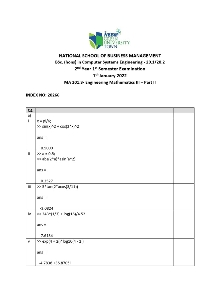 MA 201.3 Answer Sheet | PDF