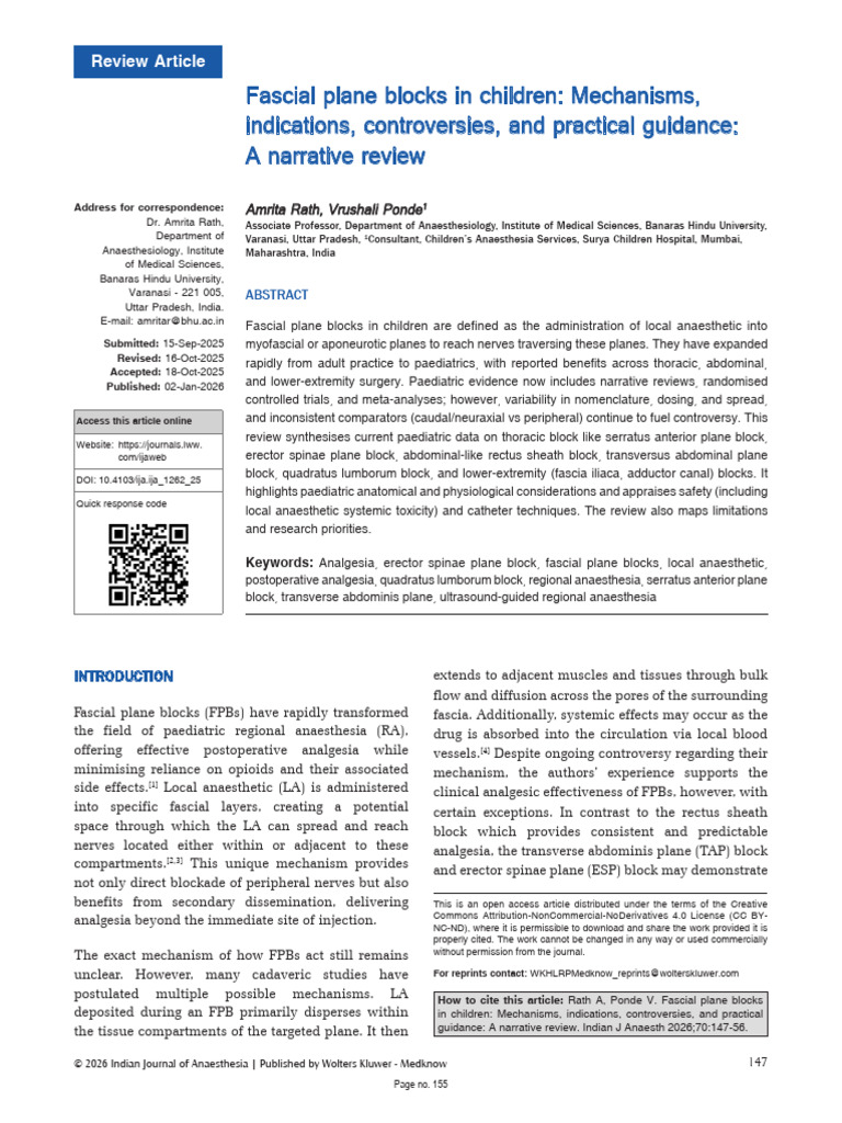 Pediatric Fascial Plane Blocks Review | PDF | Abdomen | Anesthesia
