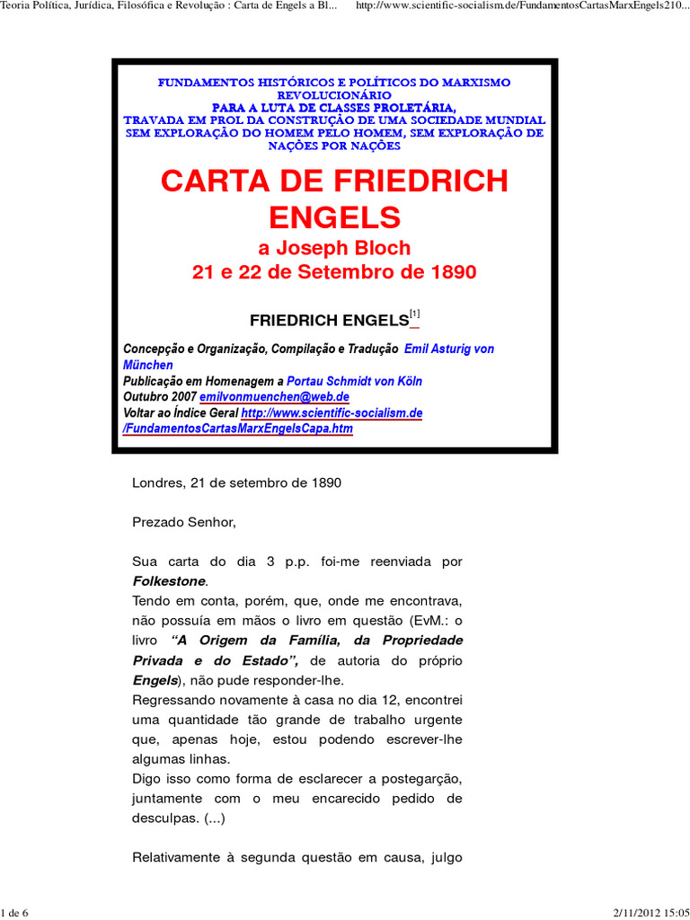 Teoria Política, Jurídica, Filosófica e Revolução _ Carta de Engels a ...