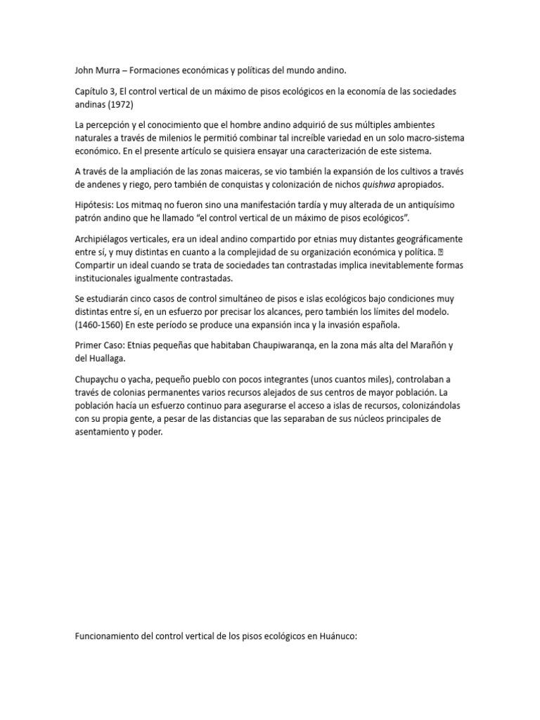 Resumen Murra Formaciones Económicas y Políticas Del Mundo Andino DANI.docx | PDF | Imperio Inca