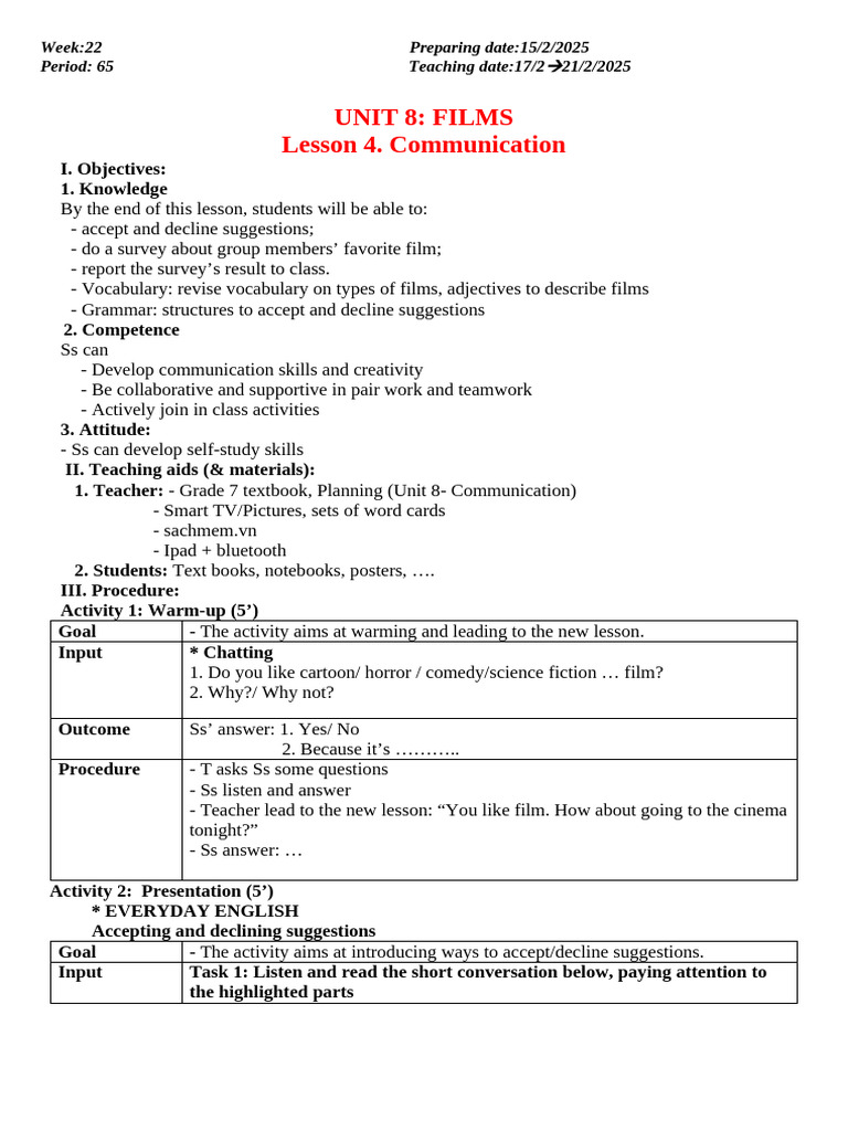E 7. Tiết 65. UNIT 8. Communication | PDF | Cognition | Communication