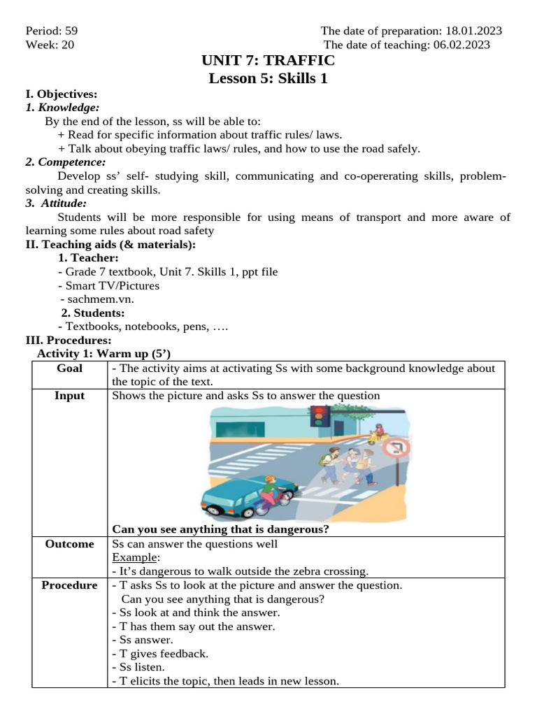 Traffic Safety Lesson Plan for Grade 7 | PDF | Procedural Knowledge ...