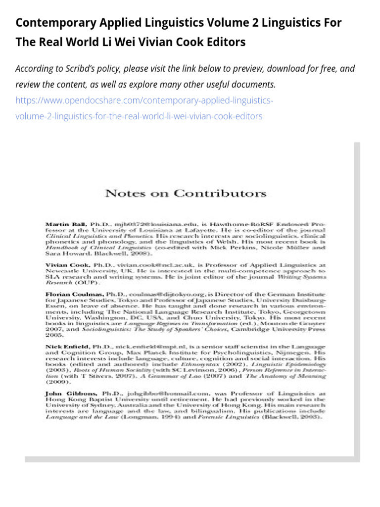 Contemporary Applied Linguistics Volume 2 Linguistics For The Real ...