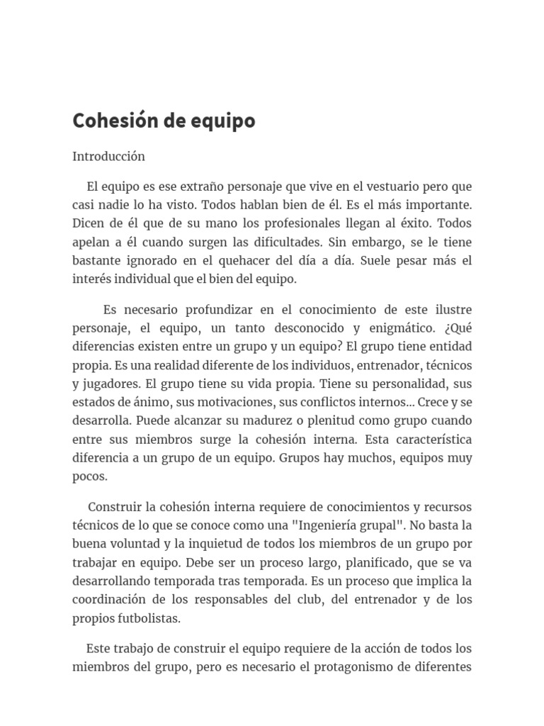 Cohesión de equipo | PDF | Cohesión grupal | Liderazgo