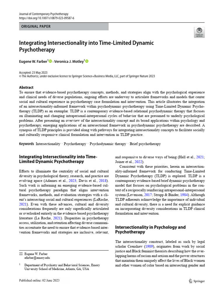 Integrating Intersectionality in TLDP | PDF | Psychotherapy ...