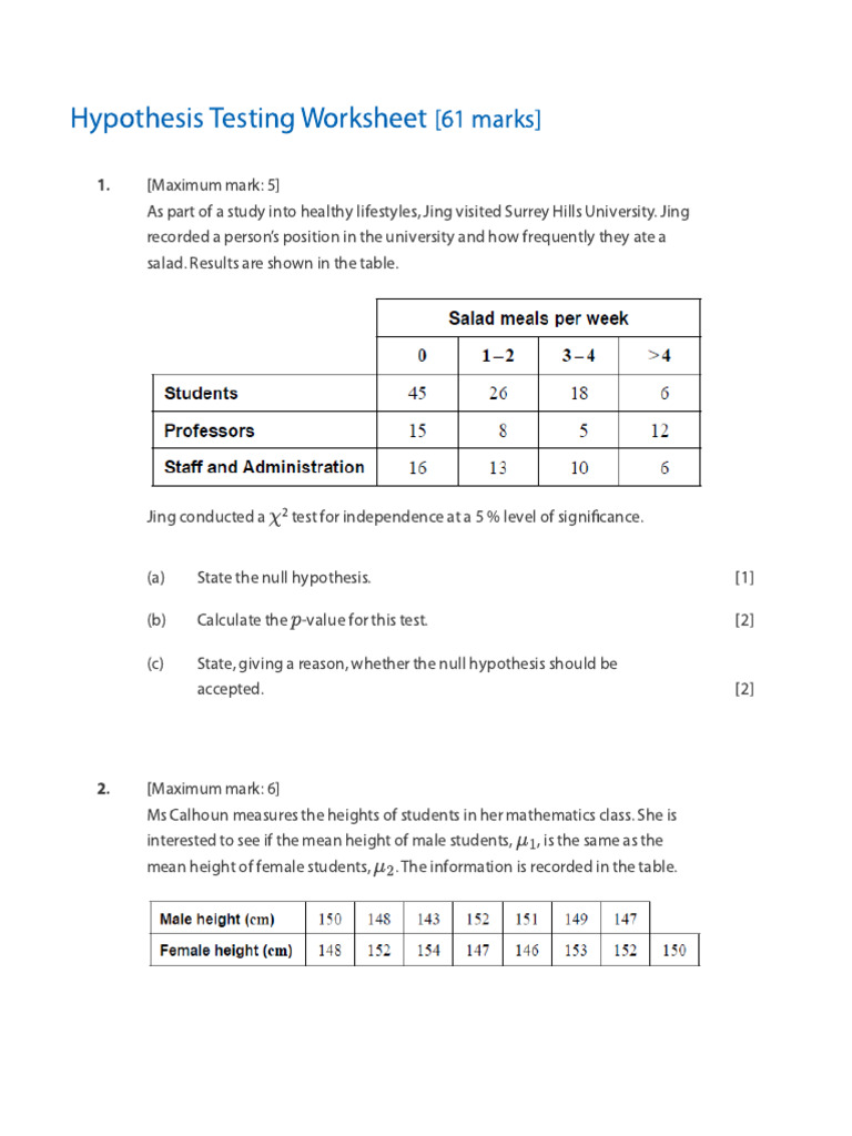 Hypothesis_Testing_Worksheet | PDF | Student's T Test | P Value
