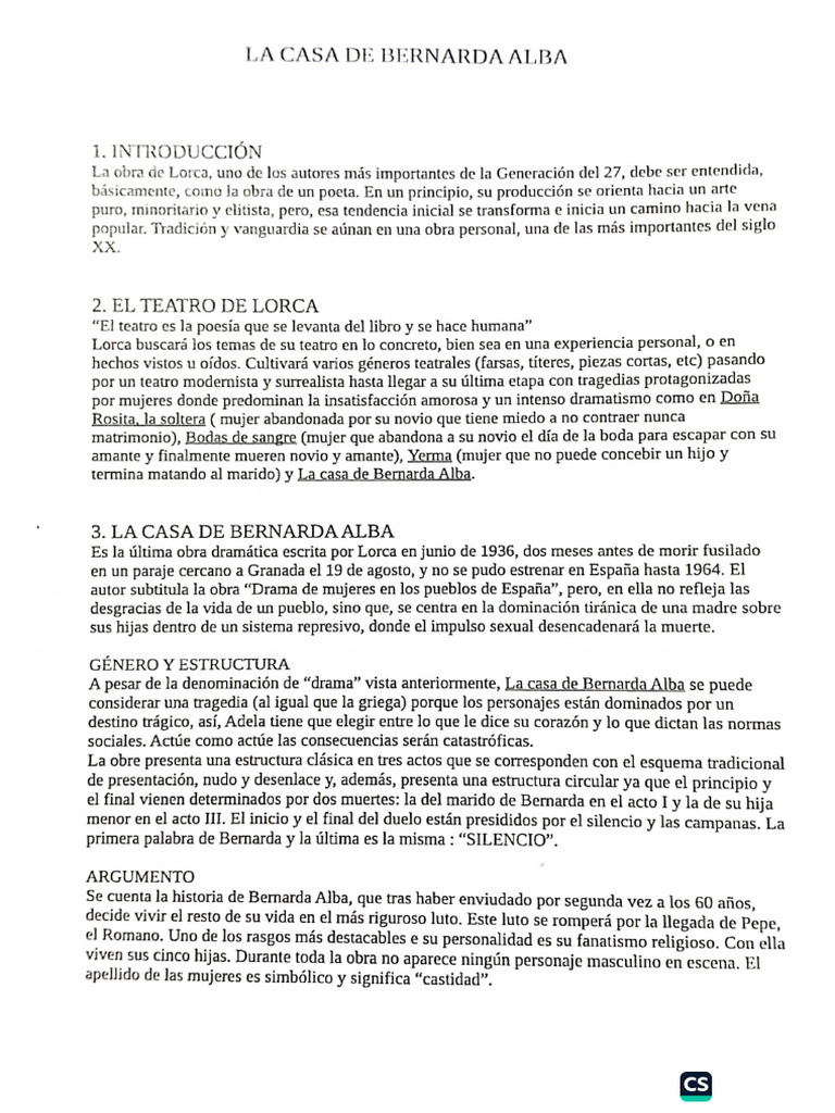 Apuntes Bernarda Alba | PDF