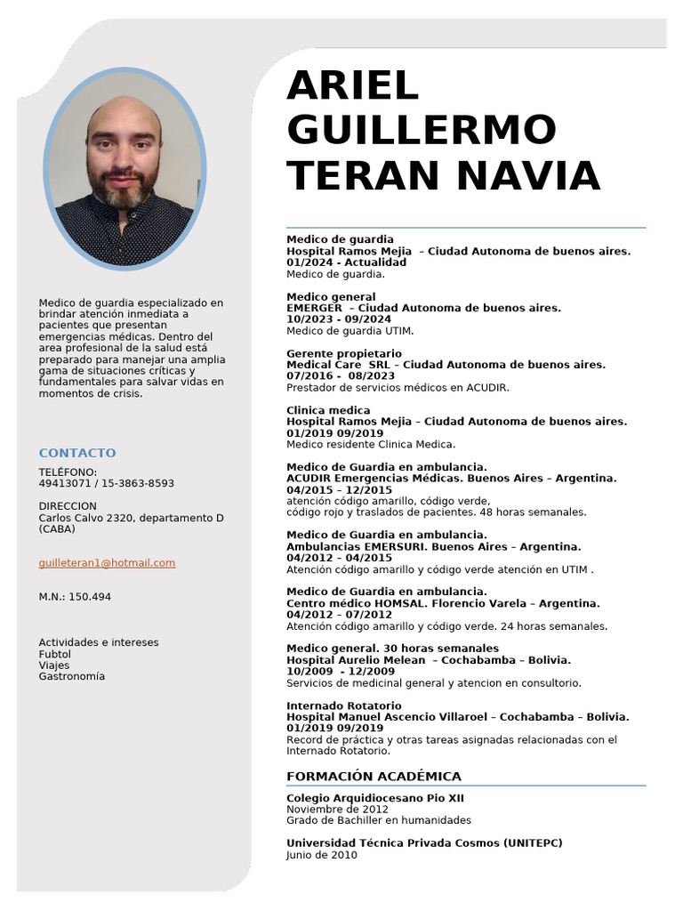 Currículum Vítae GUILLE | PDF | Hospital | Ambulancia