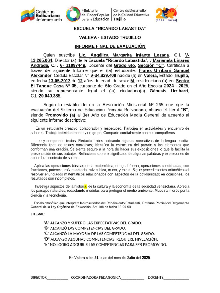 6to C Informes (2) | PDF | Educación primaria | Aprendizaje
