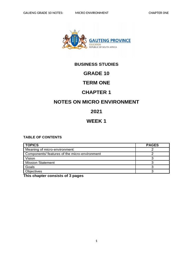 2021 Bstd Grade 10 Micro Environment Week 1 | PDF | Goal | Cognition