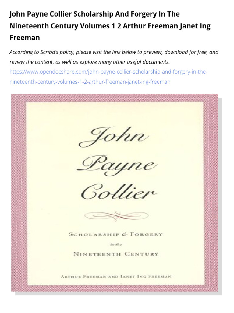 John Payne Collier Scholarship And Forgery In The Nineteenth Century ...