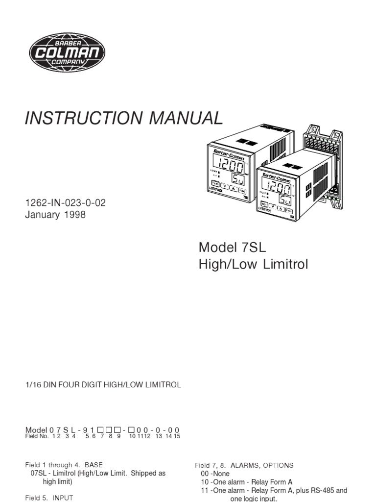 Barber Colman 7SL | PDF | Relay | Parameter (Computer Programming)